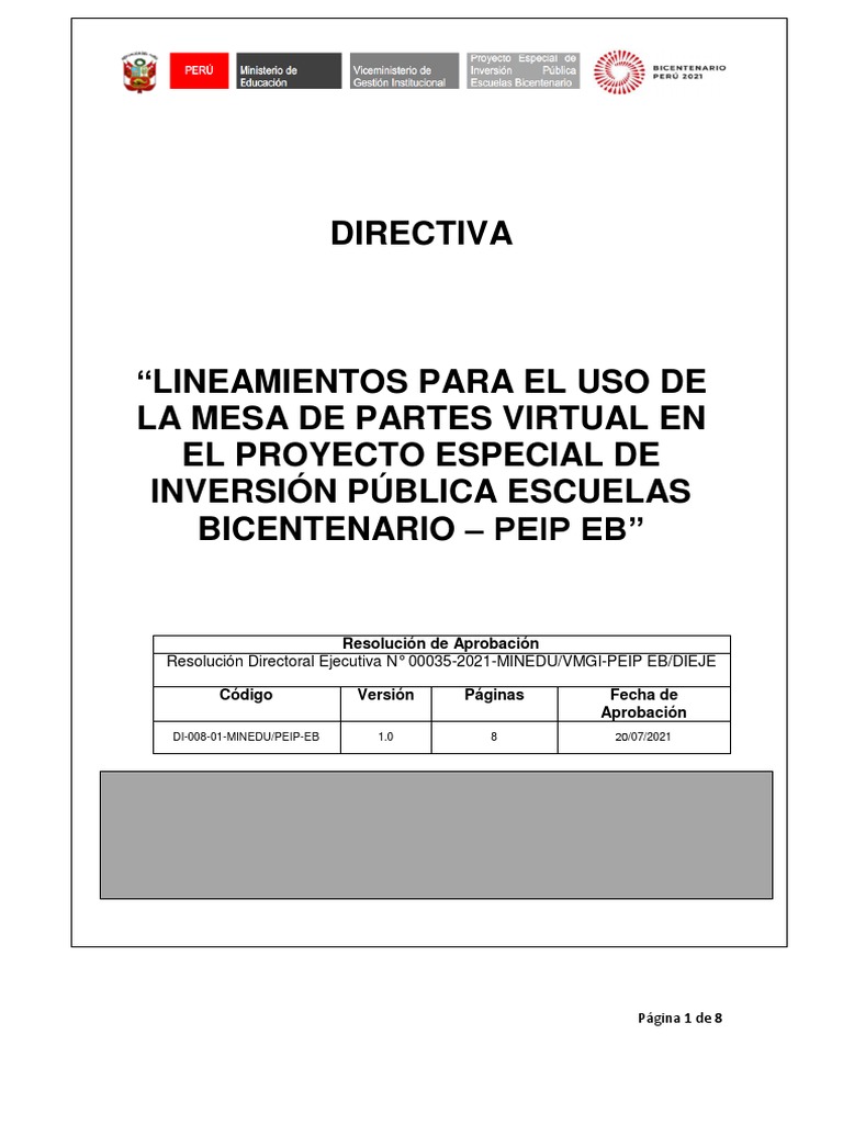 Lineamientos para El Uso de La Mesa de Partes Virtual en El Peipeb PDF ... Lineamientos para El Uso de La Mesa de Partes Virtual en El Peipeb PDF ...