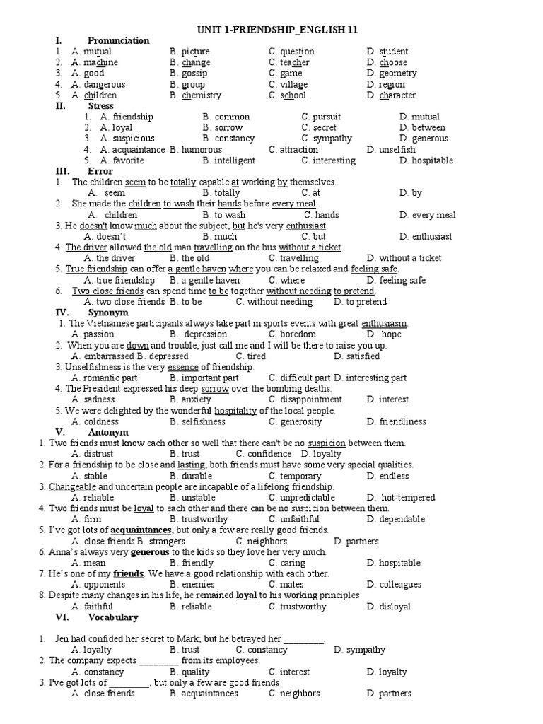 Unit 1 | PDF | Friendship