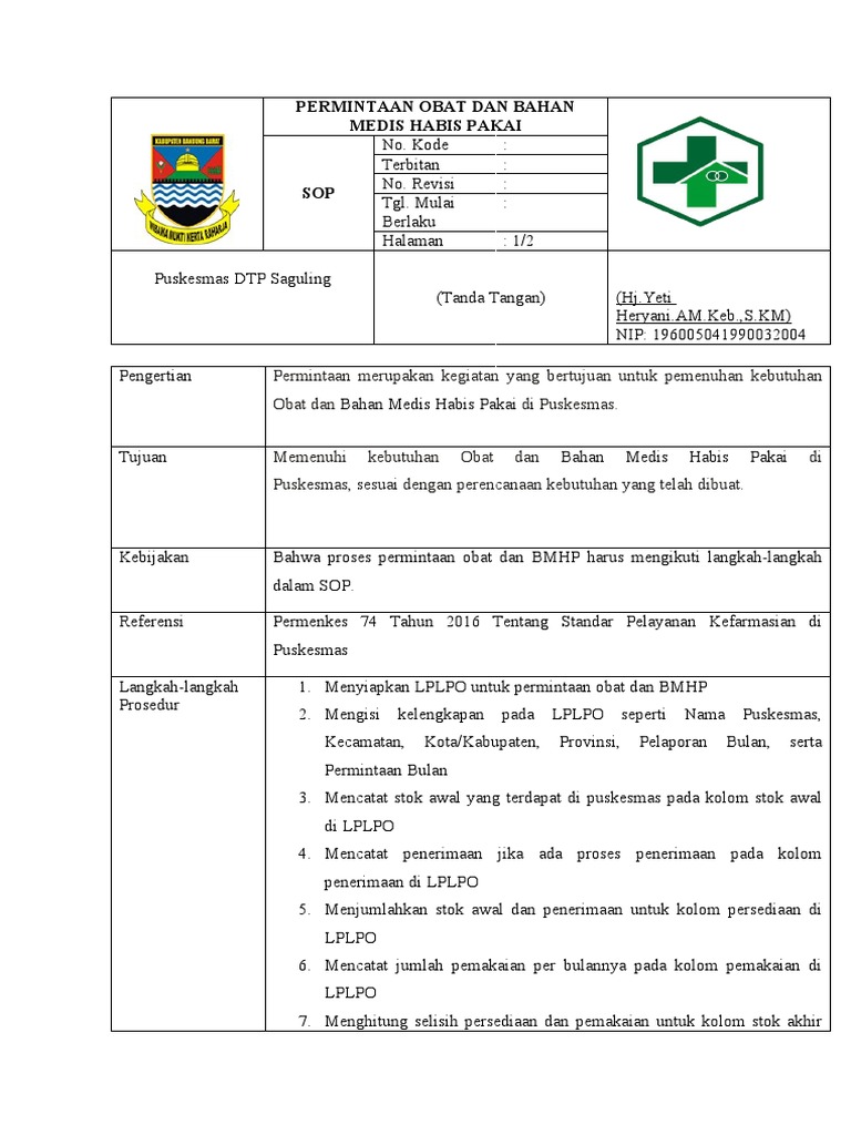 Sop Permintaan Obat Dan Bahan Medis Habis Pakai | PDF