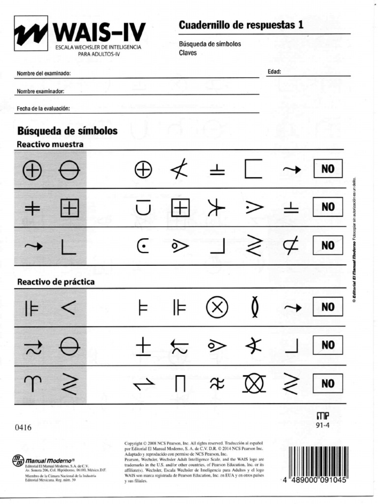 Cuadernillo de Respuestas 1 WAIS-IV | PDF