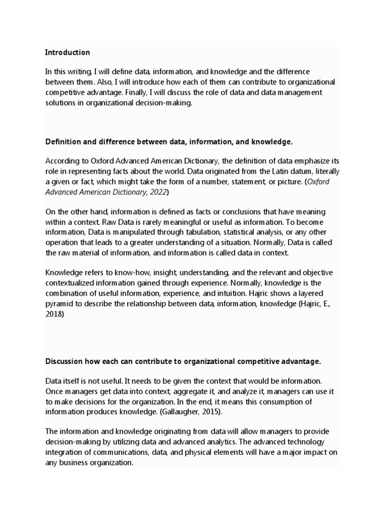 Bus 5114 Discussion Assignment 01 - 07 | PDF | Data | Information