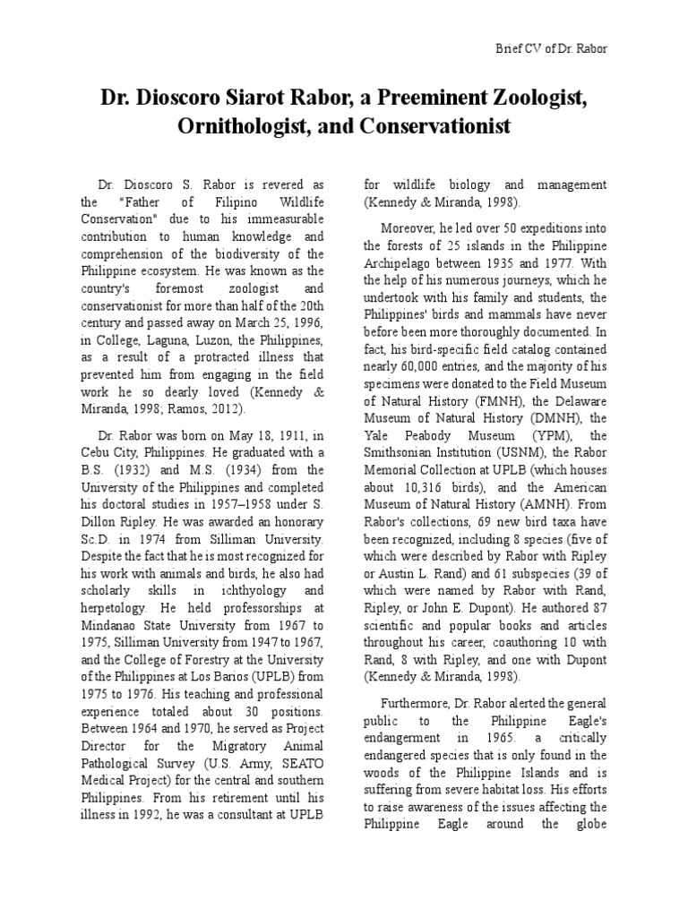 Dr. Dioscoro S. Rabor. | PDF | Conservation Biology | Organisms