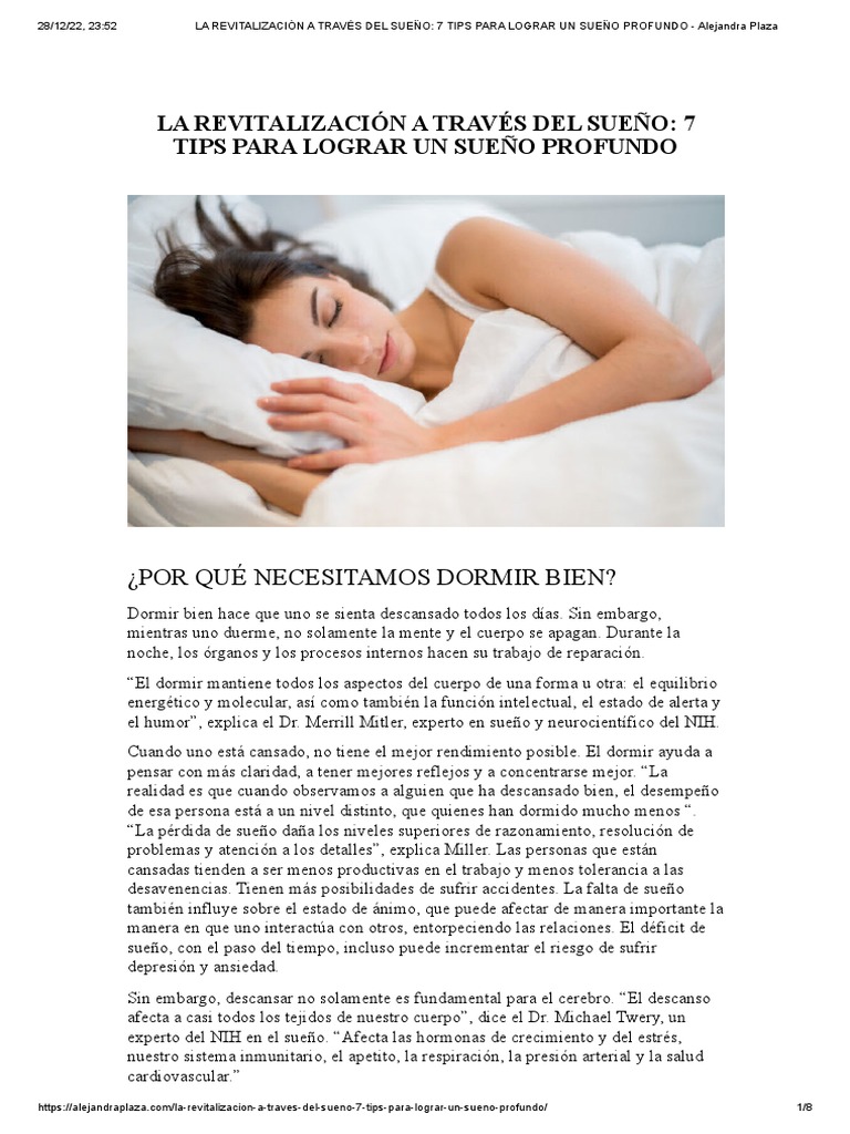 LA REVITALIZACIÓN A TRAVÉS DEL SUEÑO - 7 TIPS PARA LOGRAR UN SUEÑO PROFUNDO - Alejandra Plaza | PDF