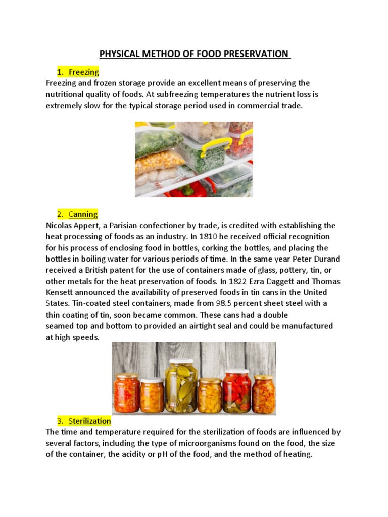 Physical Method of Food Preservation | PDF