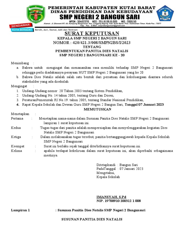 Contoh SK Panitia Dies Natalis SMP | PDF