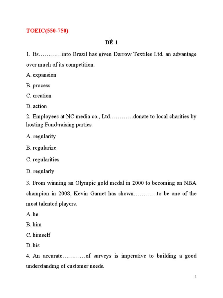 ĐỀ TOEIC READING - TỪ MS HOA TOEIC | PDF | Credit Card | Banks