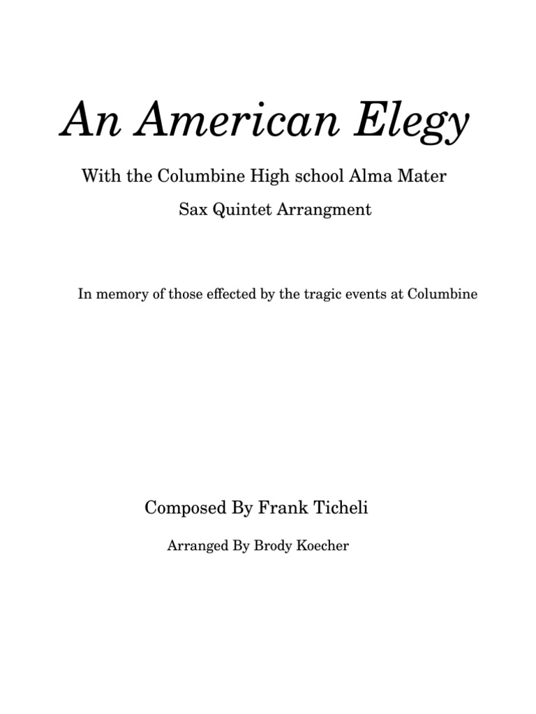 An American Elegy Sax Quintet - Frank Ticheli Arr Brody PDF | PDF ...