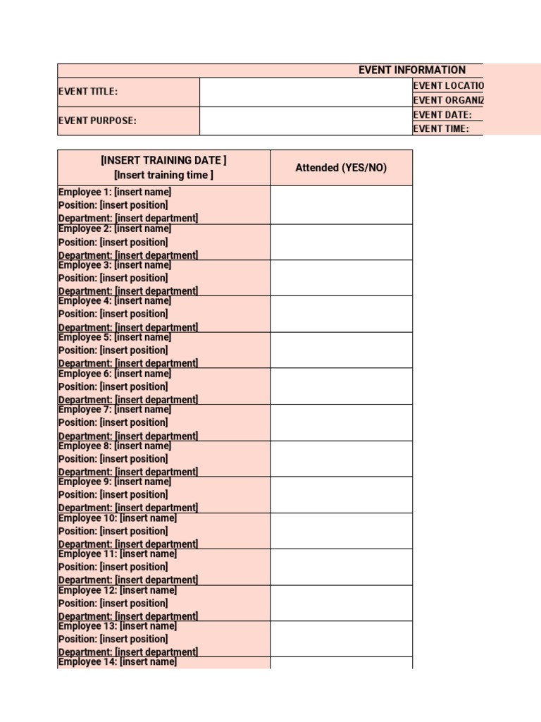 Event Attendance Template | PDF | Career & Growth