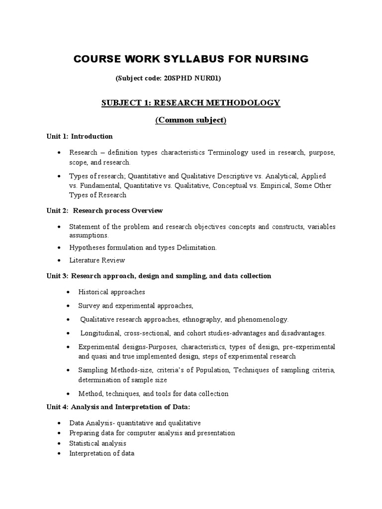 Nursing Syllabus | PDF | Methodology | Statistics