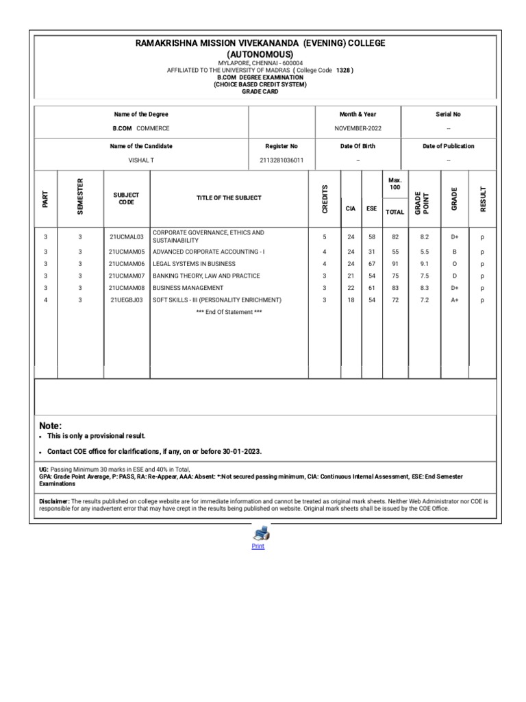 3rd Sem Results | PDF