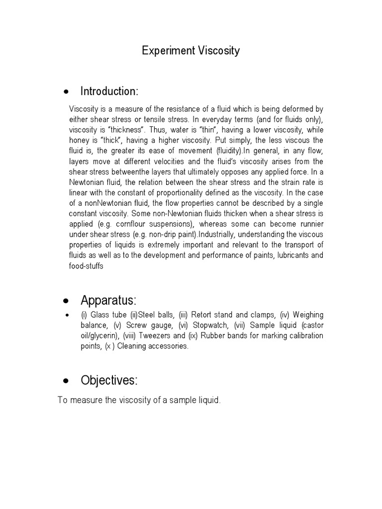 Experiment Viscosity Ahmad | Download Free PDF | Viscosity | Shear Stress