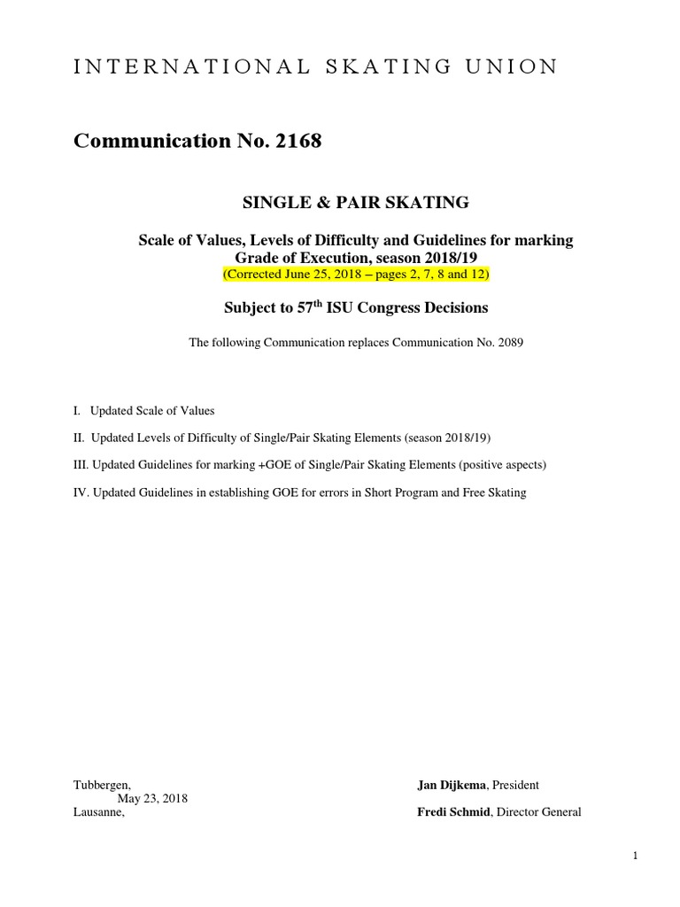 ISU Scale of Values 2018/19 Update | PDF | Figure Skating | Sports