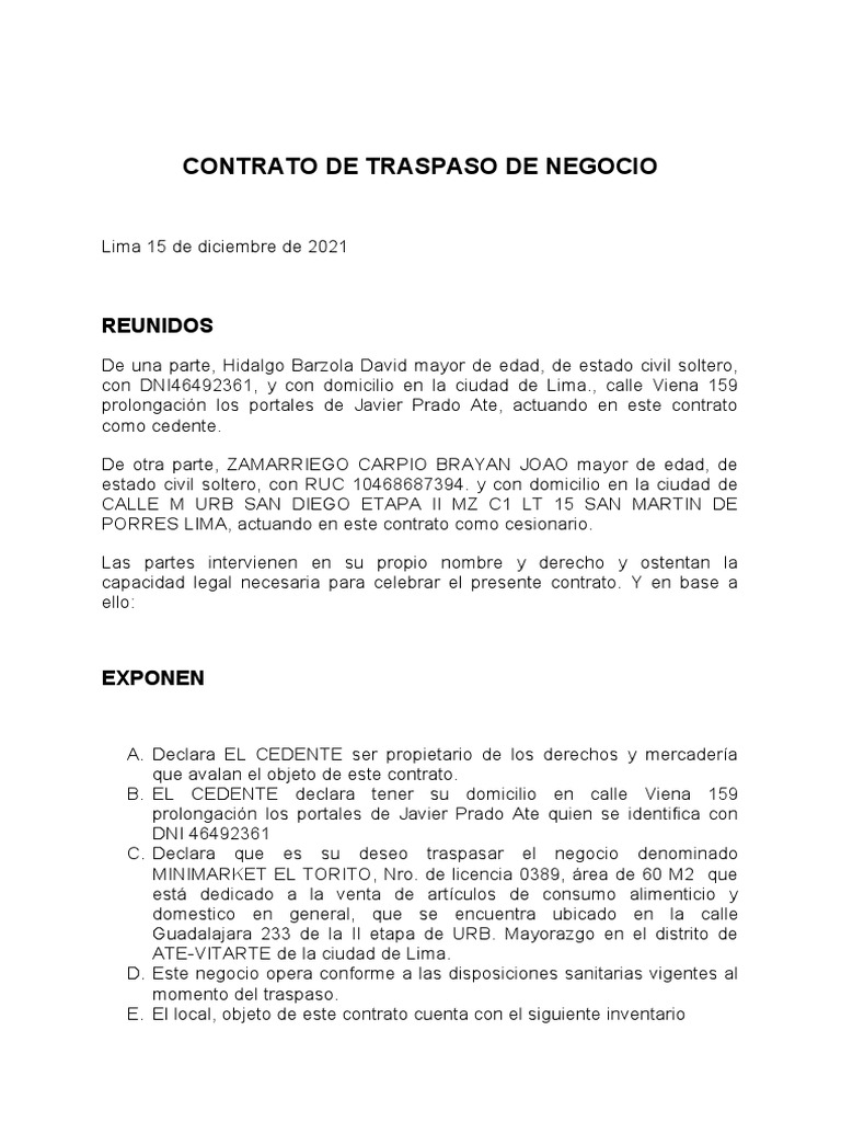 Contrato de Traspaso | PDF