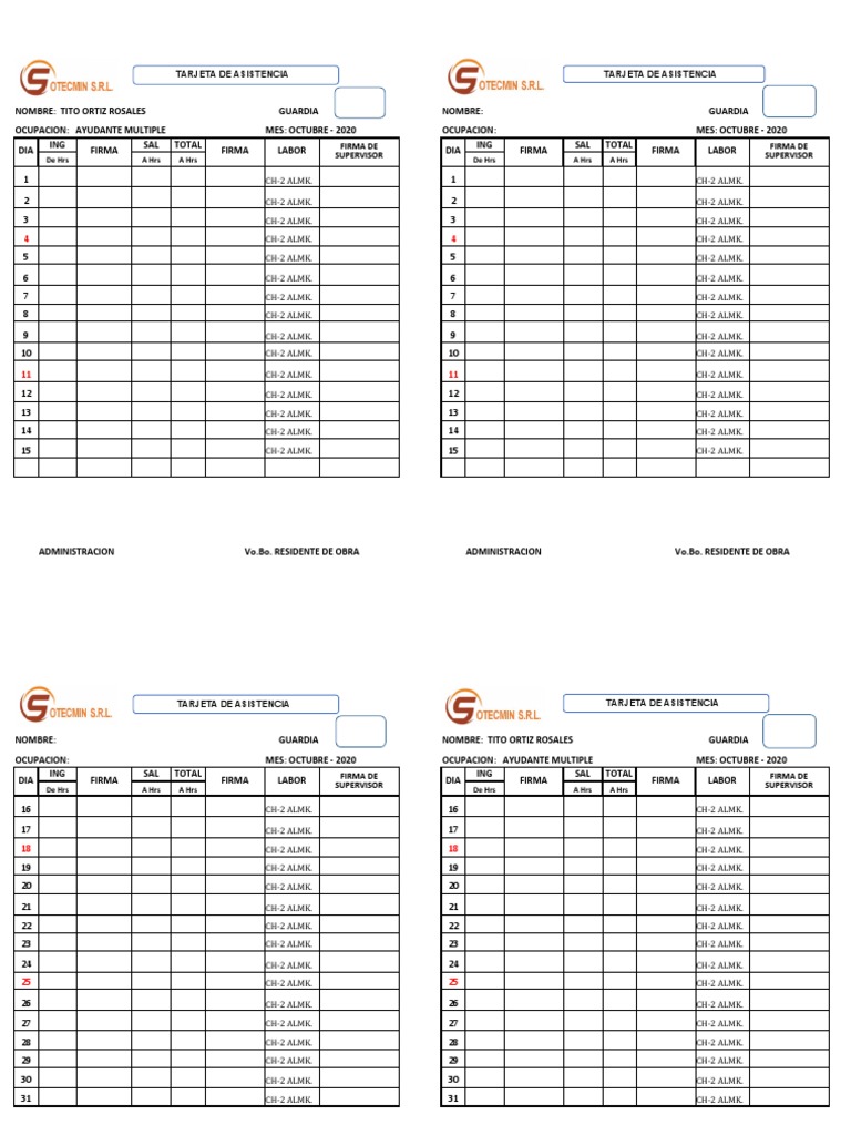 Tarjetas de Asistencia | PDF