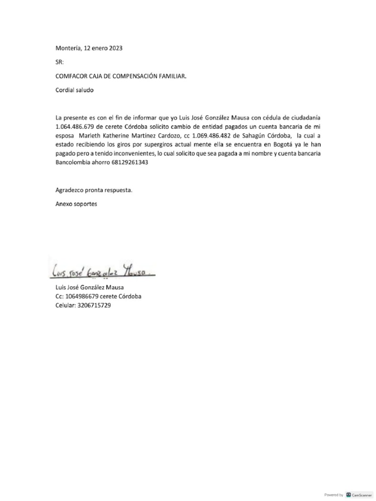Carta Comfacor PDF | PDF