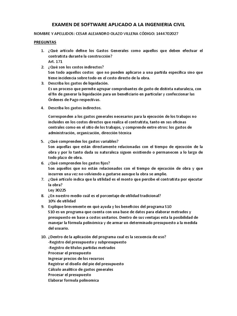 Examen de Software en Ingeniería Civil | PDF | Presupuesto | Informática