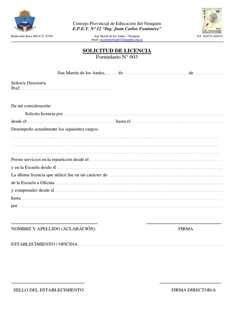 Solicitud de Licencia Form 003 | PDF