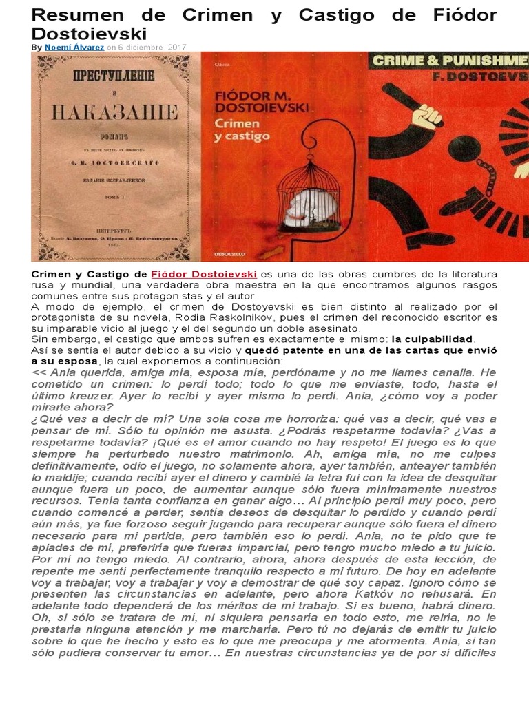 Crimen y Castigo de Fiódor Dostoievski (Resumen) | PDF | Crimen y castigo