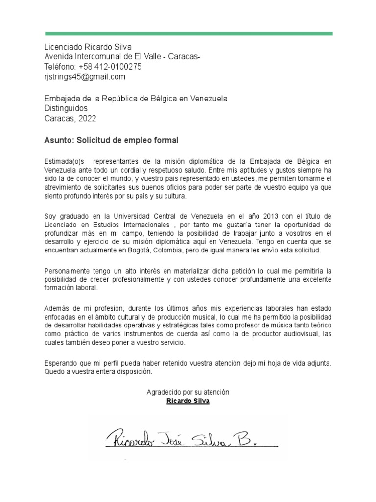 Carta Solicitud Embajadas PDF | PDF