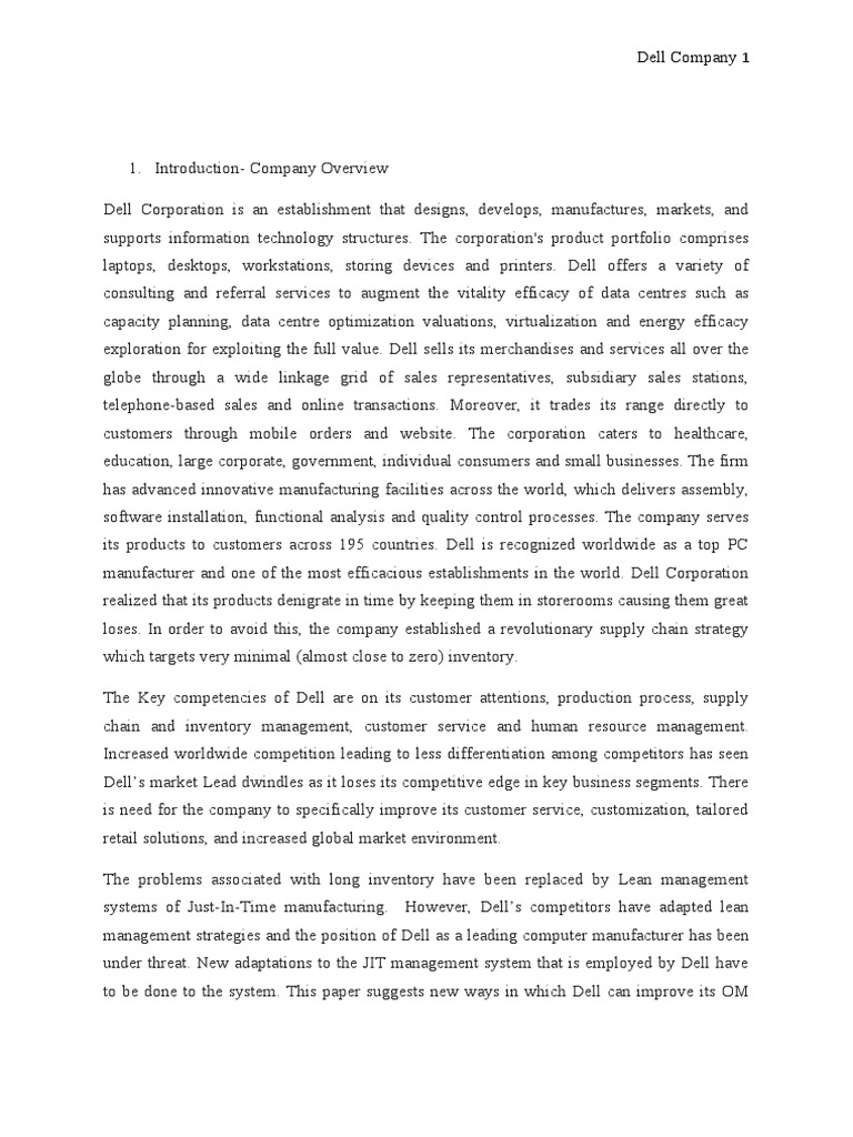 Case Study Dell Corporation Analysis | PDF | Lean Manufacturing | Inventory