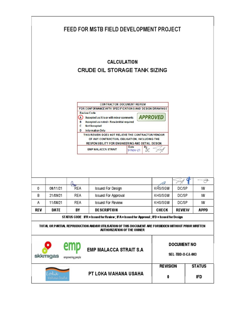 SEL-TBD-O-CA-003 - R0 - Crude Oil Storage Tank Sizing-Signed PDF | PDF ...