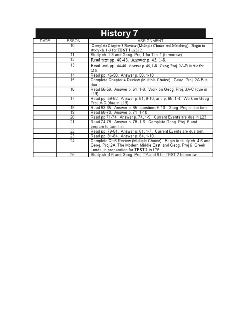 History 7 - Lessons 10-25 | PDF