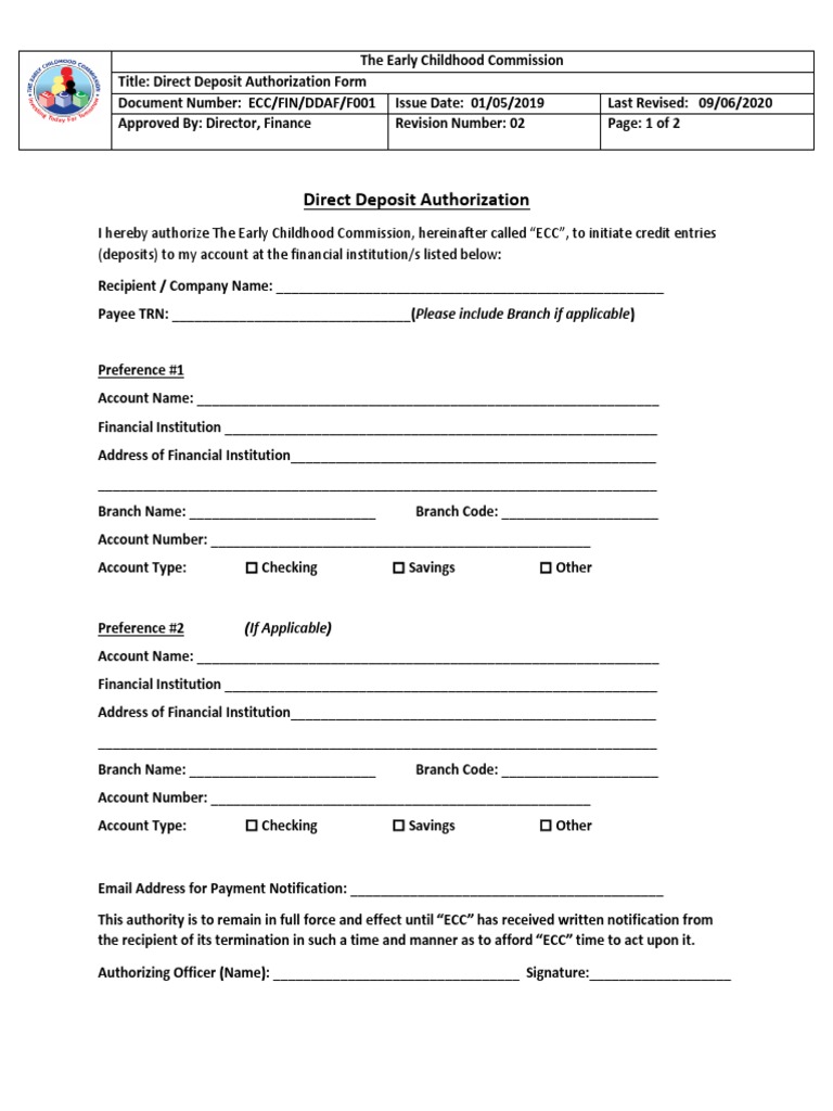 Direct Deposit Authorization Form - Controlled PDF | PDF | Service Industries | Financial Services