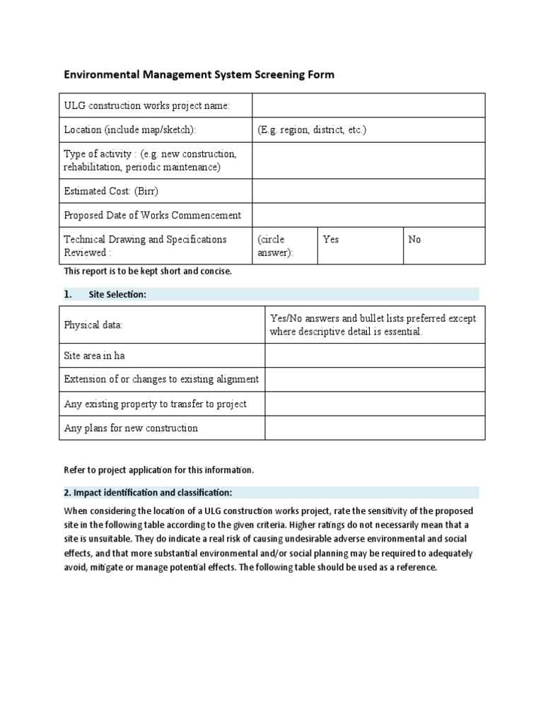 Environment Screening Form | PDF | Water | Flood
