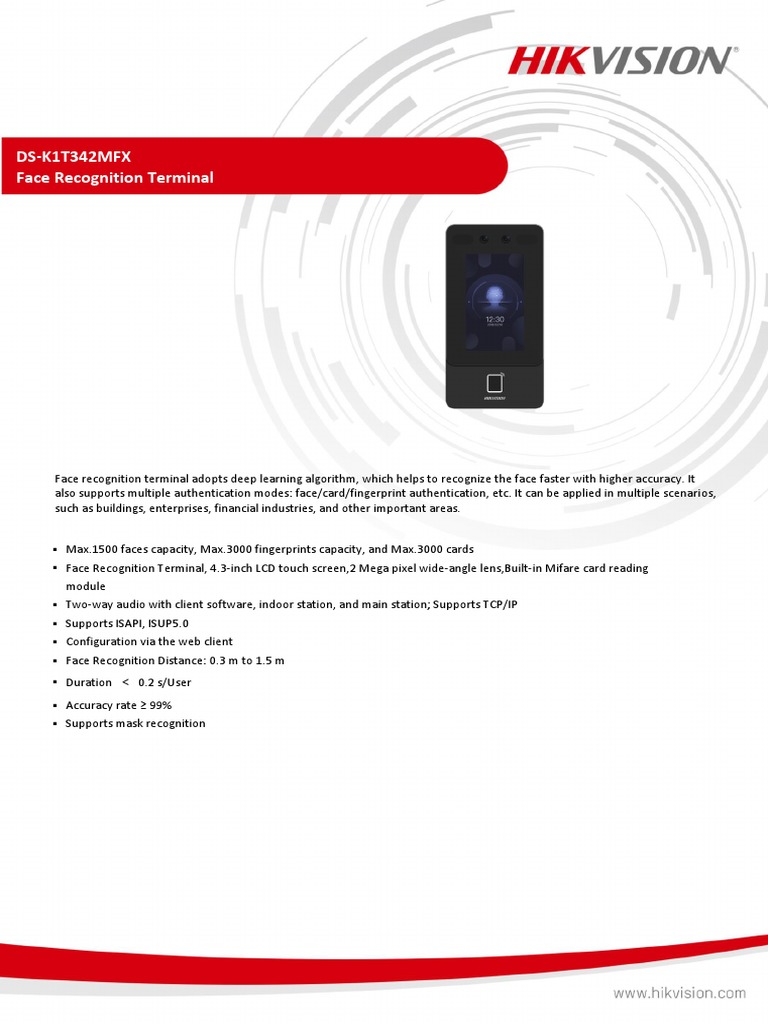 DS-K1T342MFX-Face-Recognition-Terminal_Datasheet_V1.0_20220825 | PDF ...
