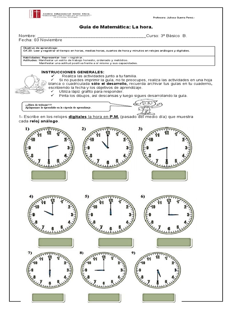 Guia de La Hora Tercero Basico B | PDF | Aprendizaje | Cognición