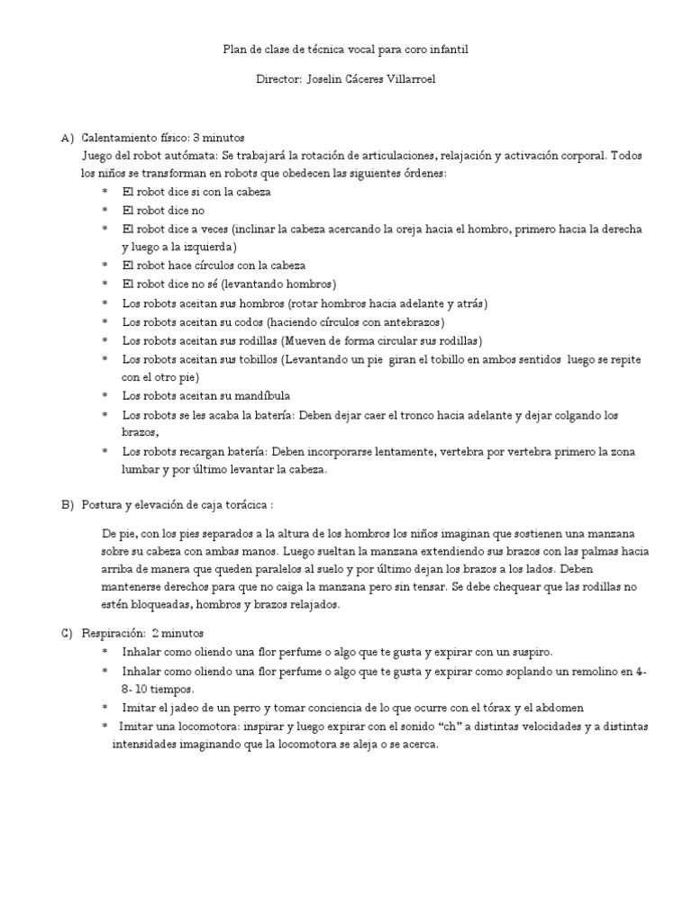 Plan de Clases de Técnica Vocal para Coro Infantil | PDF | Robot | Robótica