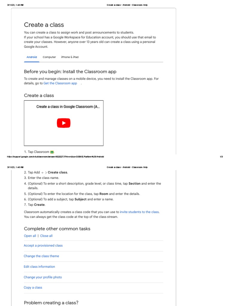 Create A Class - Android - Classroom Help | PDF | Android (Operating ...