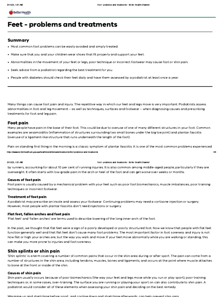 Feet - Problems and Treatments - Better Health Channel | PDF | Foot ...