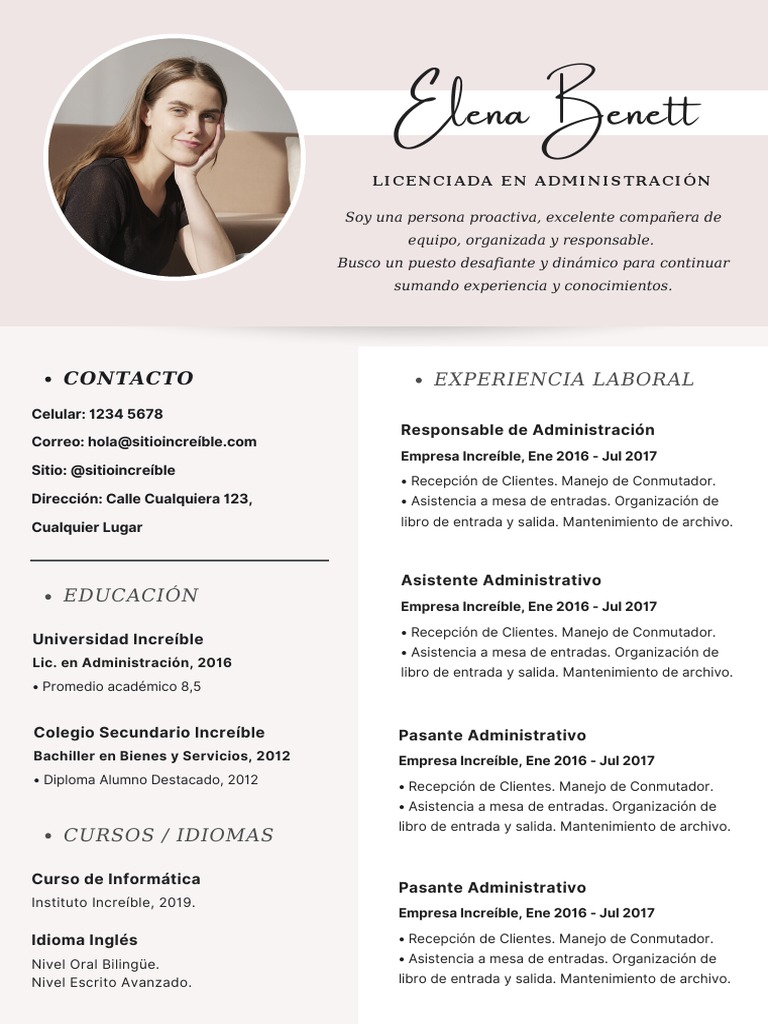 Curriculum Mujer Profesional Moderno y Original Rosa PDF | PDF Curriculum Mujer Profesional Moderno y Original Rosa PDF | PDF