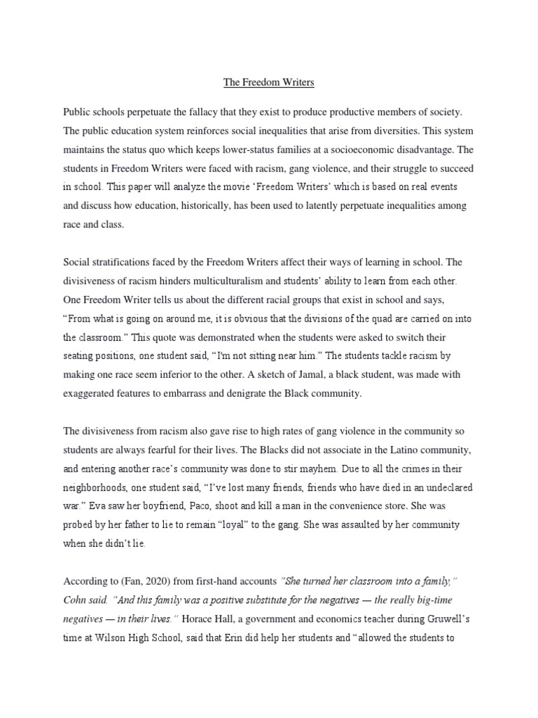 The Freedom Writers | PDF | Social Inequality | Discrimination & Race ...
