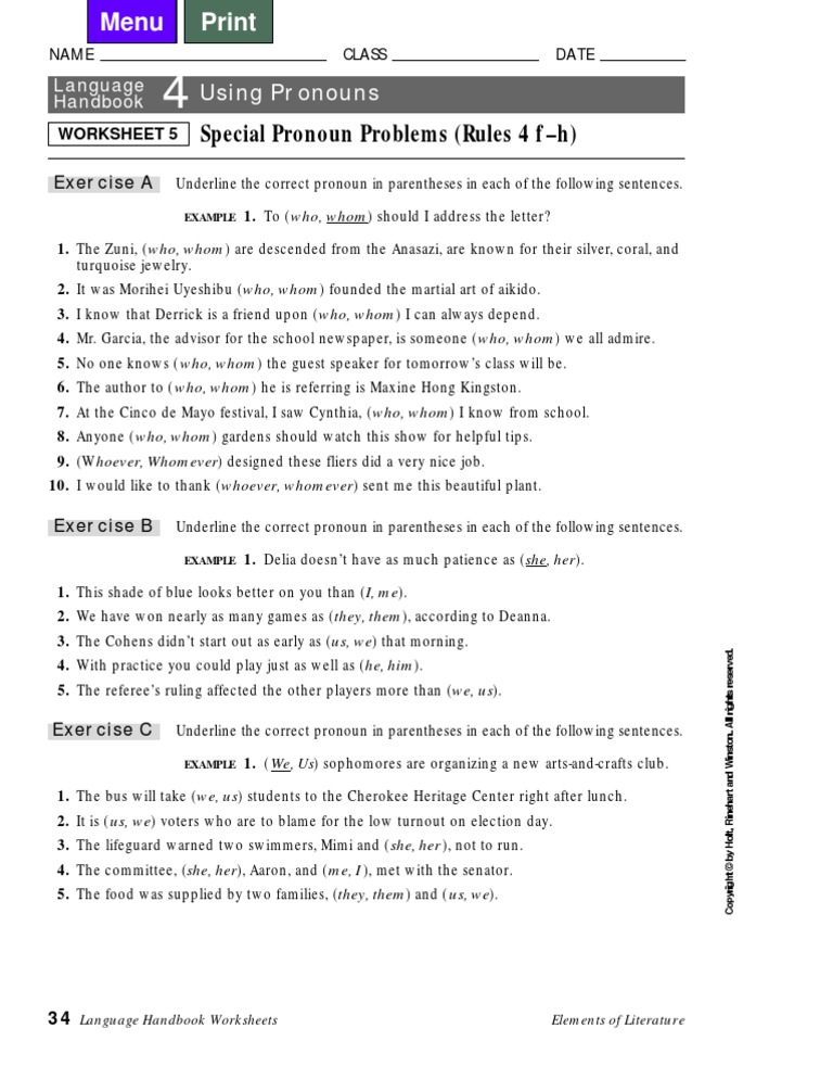 Special Pronoun Problems (Rules 4 F - H) : Using Pronouns | PDF ...