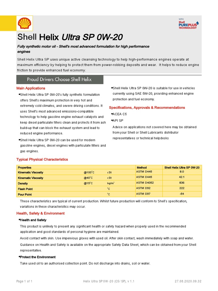 Shell Helix Ultra SP 0W-20: A High Performance Fully Synthetic Motor ...