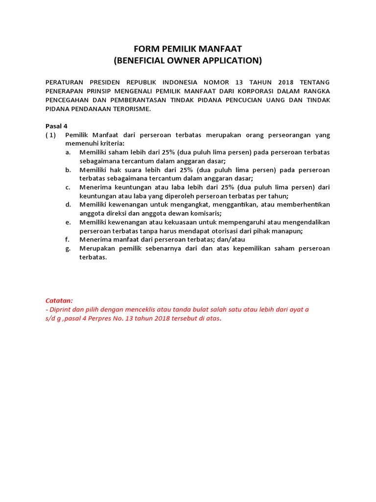 Form Pemilik Manfaat | PDF