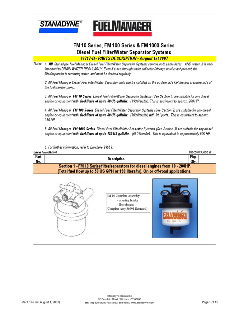 FM 10 Series, FM 100 Series & FM 1000 Series Diesel Fuel Filter/Water ...