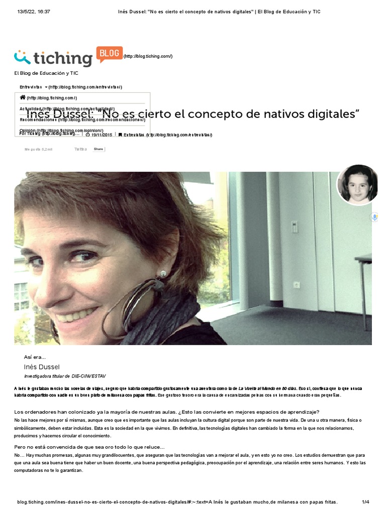 Inés Dussel - No Es Cierto El Concepto de Nativos Digitales - El Blog de Educación y TIC PDF ...