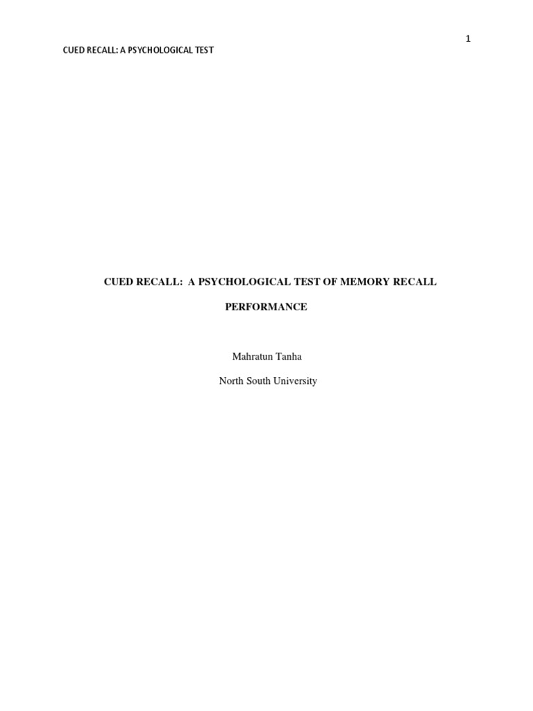 TANHA CUED RECALL - Edited | PDF | Recall (Memory) | Memory