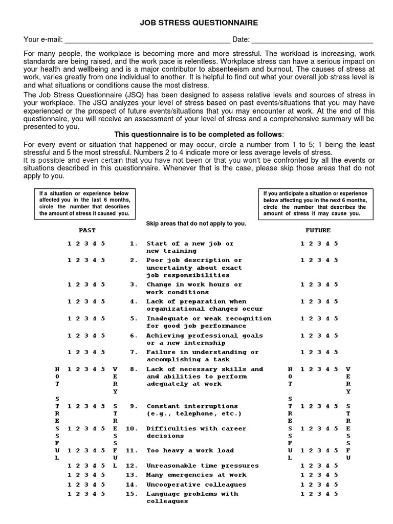 Job Stress Questionnaire Assessment | PDF | Occupational Stress ...