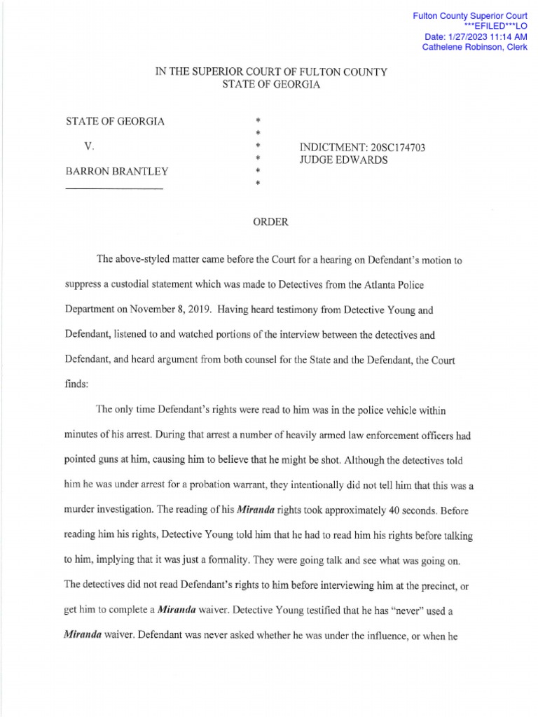 Alexis Crawford Case Order On Barron Brantley's Confession | PDF ...