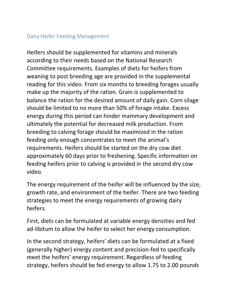 Dairy Heifer Feeding and Management, Part 2 | PDF | Cattle | Dairy Cattle