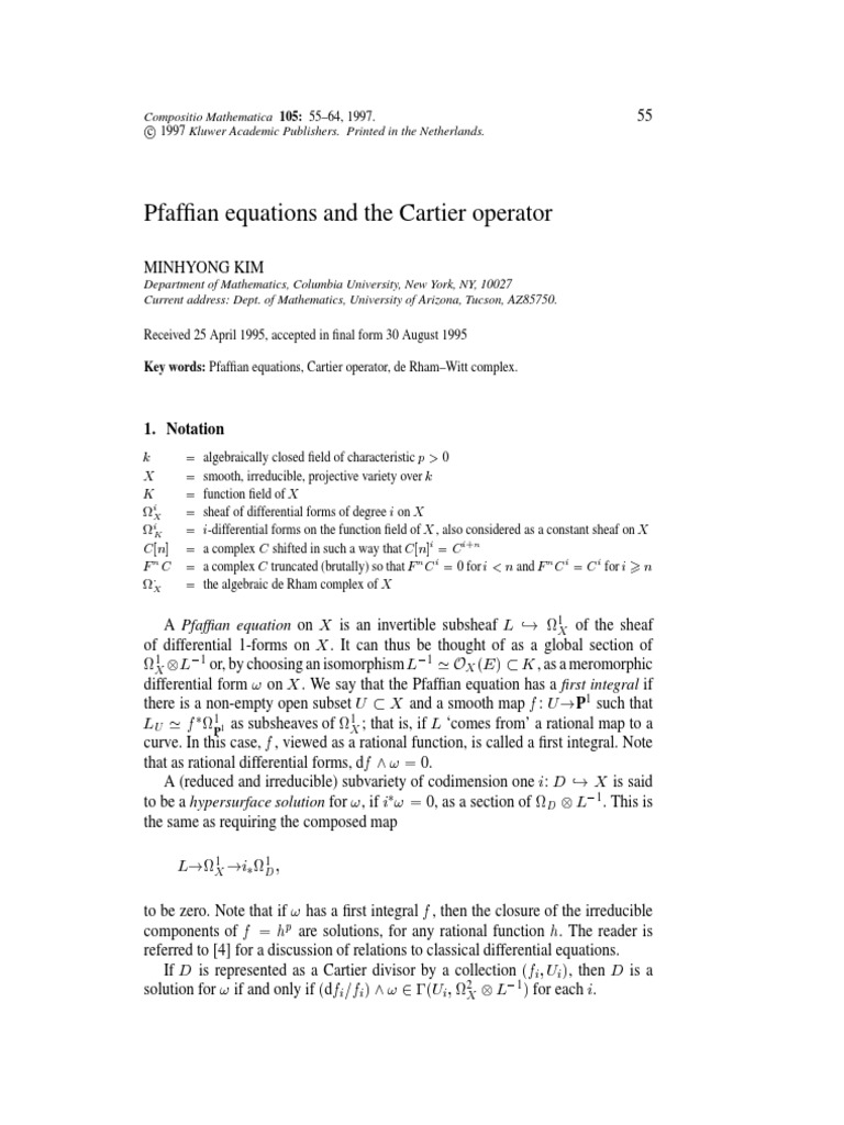 Pfaffian Equations and The Cartier Operator | PDF | Differential Form | Field (Mathematics)