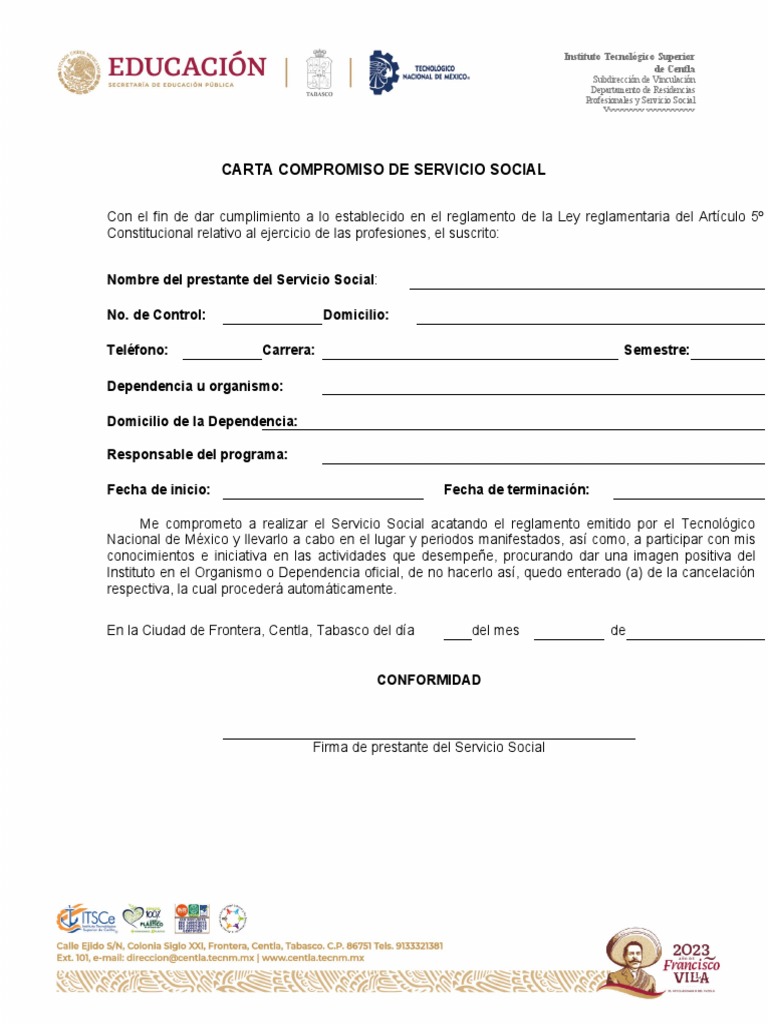 FG2M-025 Carta Compromiso Servicio Social Rev.04-090123 | PDF