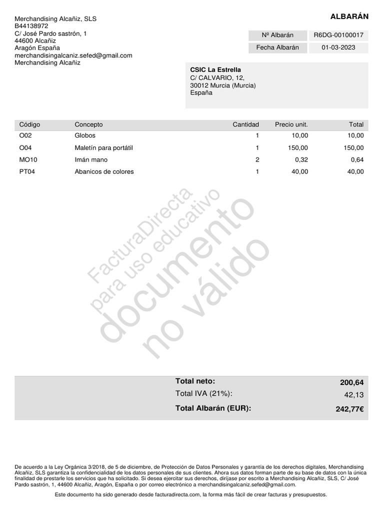 Albaran 20230301 R6DG 00100017 PDF | PDF | Tecnologías de la información | Business