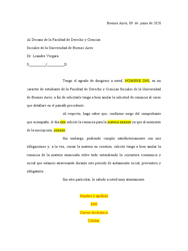 Carta Al Decano - Anulación de Renuncia | PDF