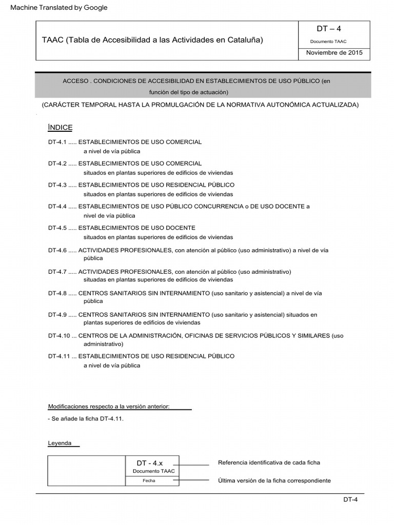 DT - 4 TAAC (Tabla de Accesibilidad A Las Actividades en Cataluña ...