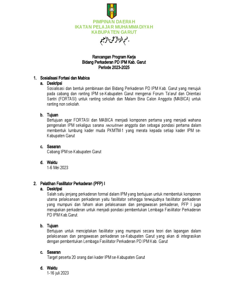 Program Perkaderan IPM Garut 2023-2025 | PDF